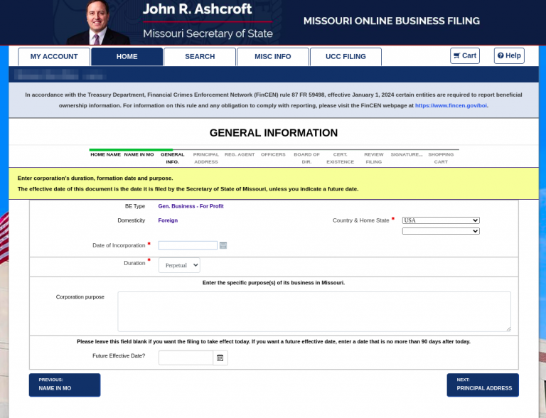 Foreign Corporation in Missouri - Missouri Certificate of Authority